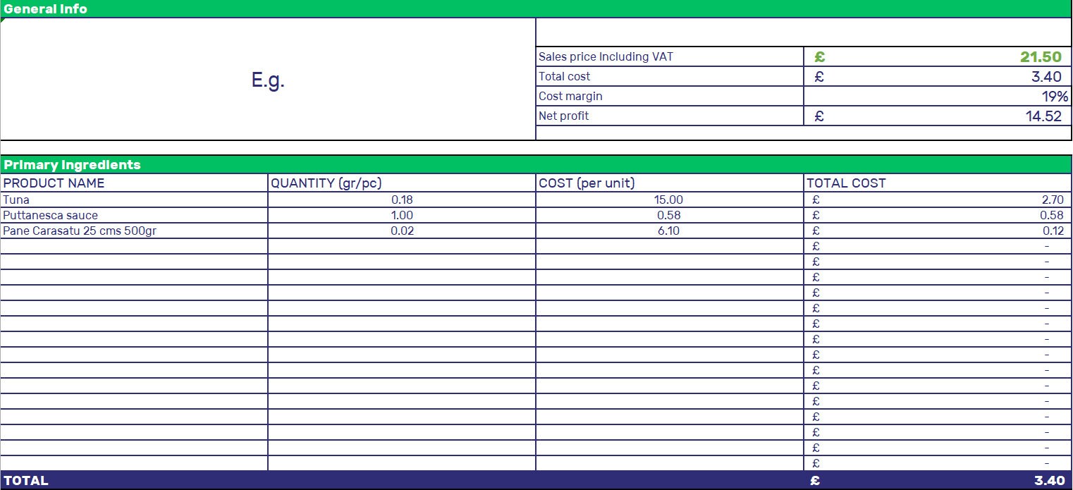 Menu Costing - Easy to Use - Excel Template - Etsy