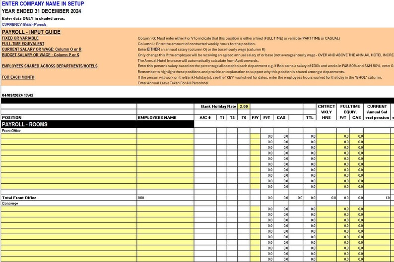 Hotel / Restaurant Budget - Excel Workbook - Etsy