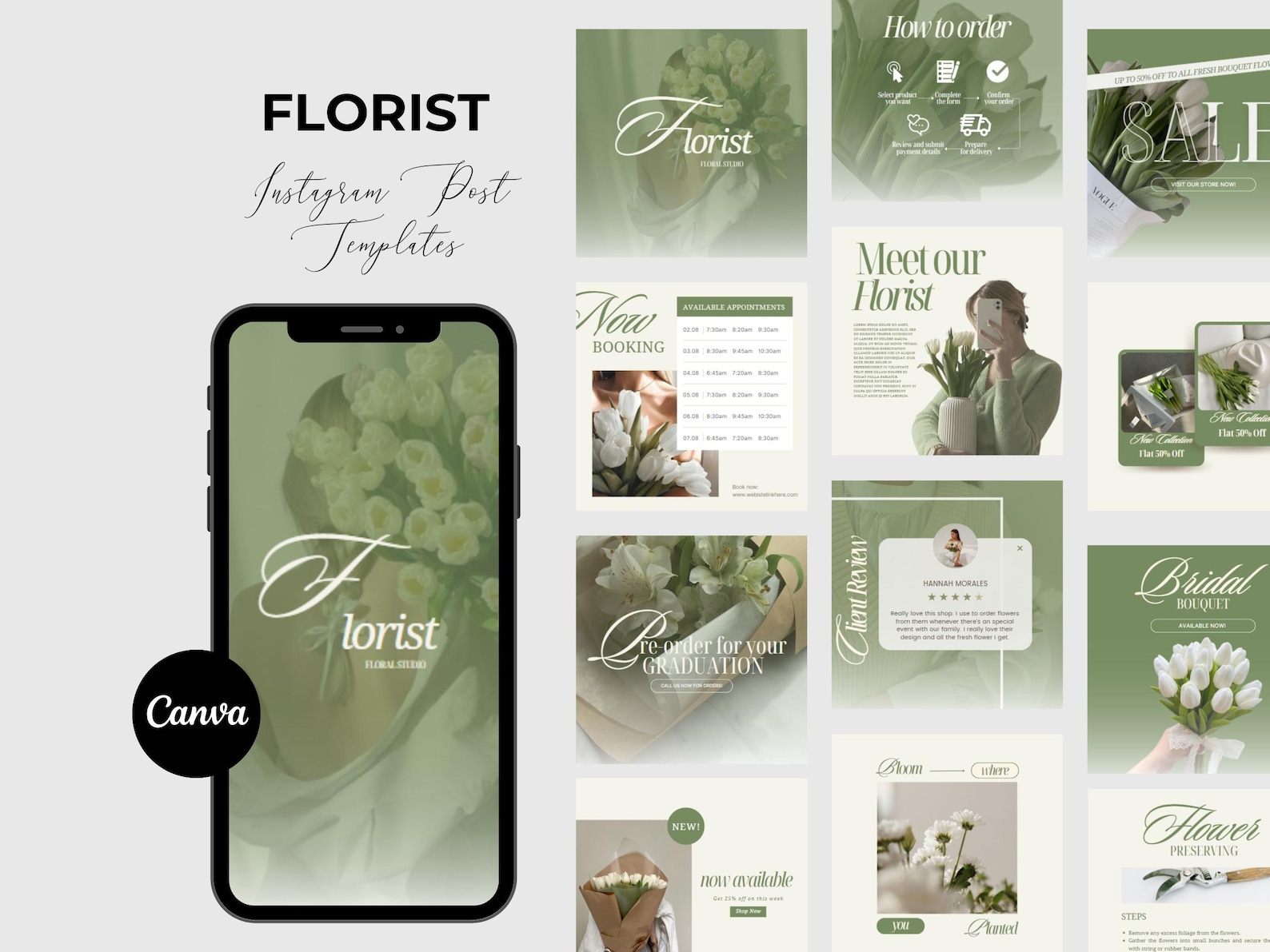 Florist Business Instagram Templates Florist Social Media Editable ...