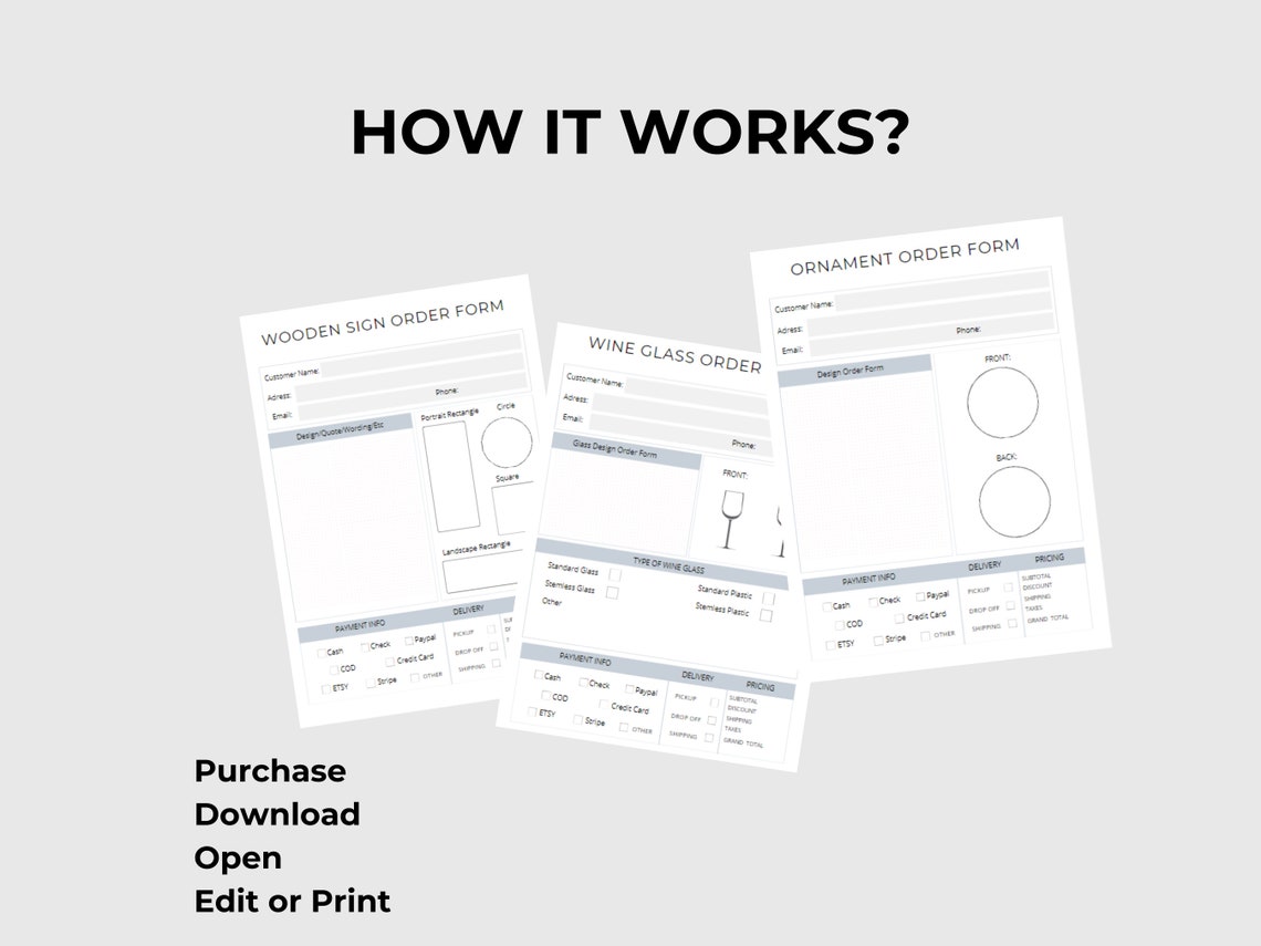 Fillable Order Forms Bundle, Printable Small Business Forms, T-shirt ...