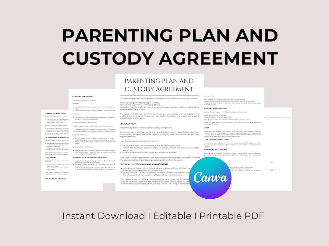 Parenting Plan and Custody Agreement Editable Parenting Agreement Child ...