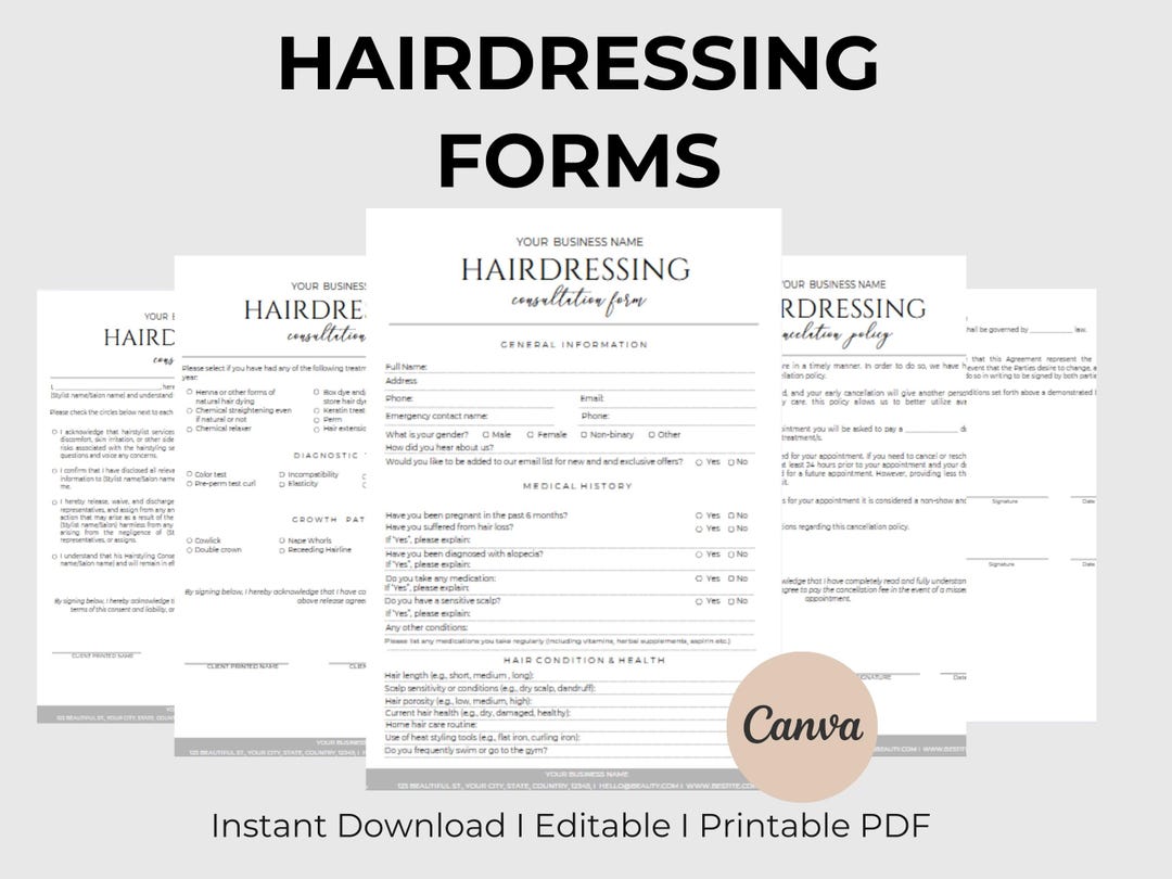 Hairdressing Forms Bundle Client Consultation Consent Treatment ...
