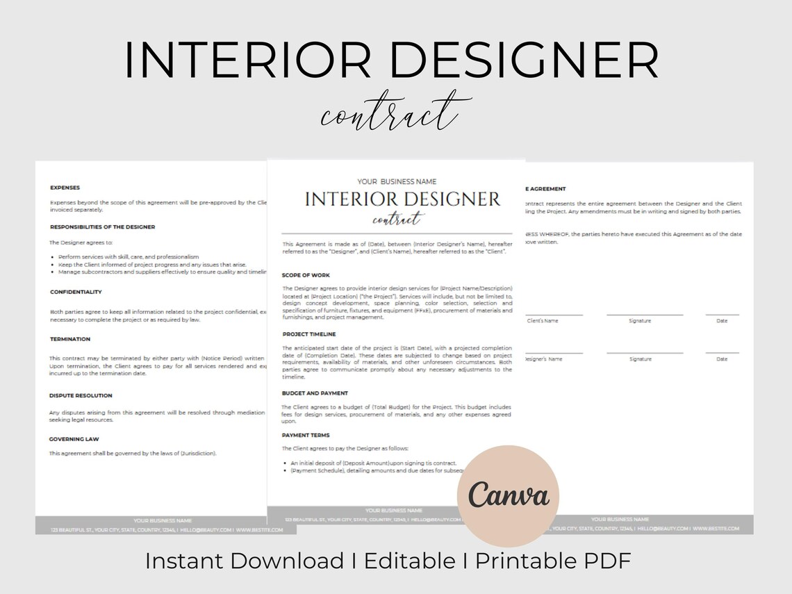 Interior Designer Client Contract Interior Design Services Agreement ...