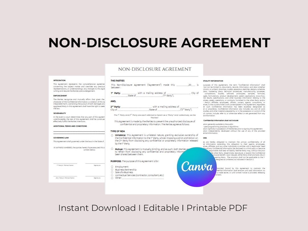 Printable Non-disclosure Agreement Template NDA Forms Confidential ...