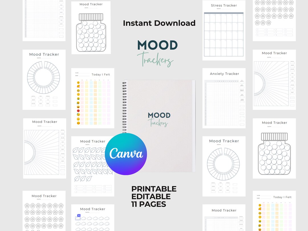 Mood Tracker Printable Kit, Monthly Mood Log, Circular Mood Chart, Mood ...
