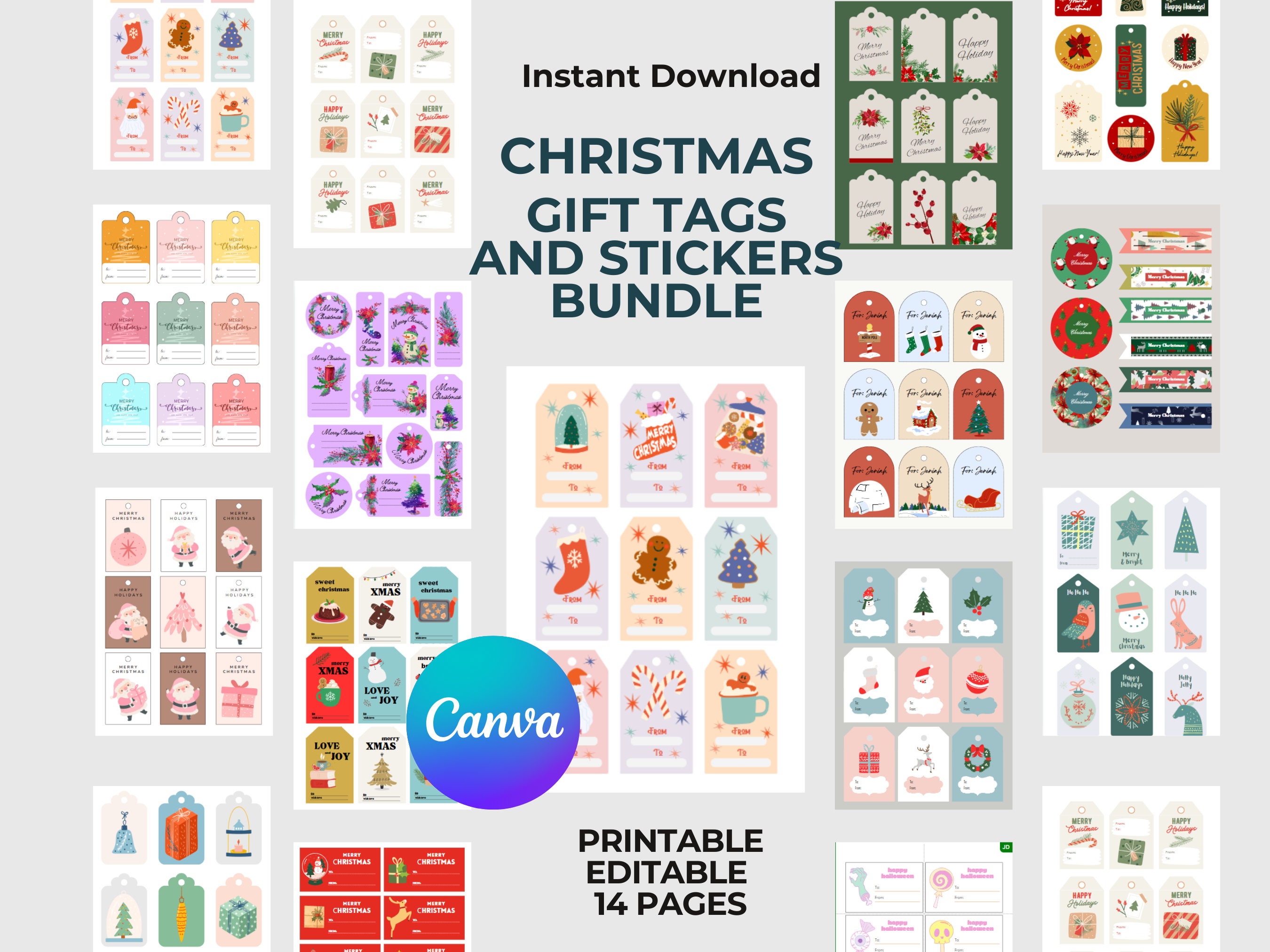 Printable Christmas Gift Tags and Stickers, Editable Christmas Tags and ...