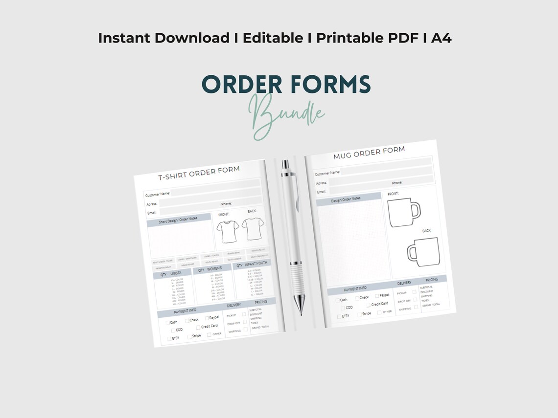 Fillable Order Forms Bundle, Printable Small Business Forms, T-shirt ...