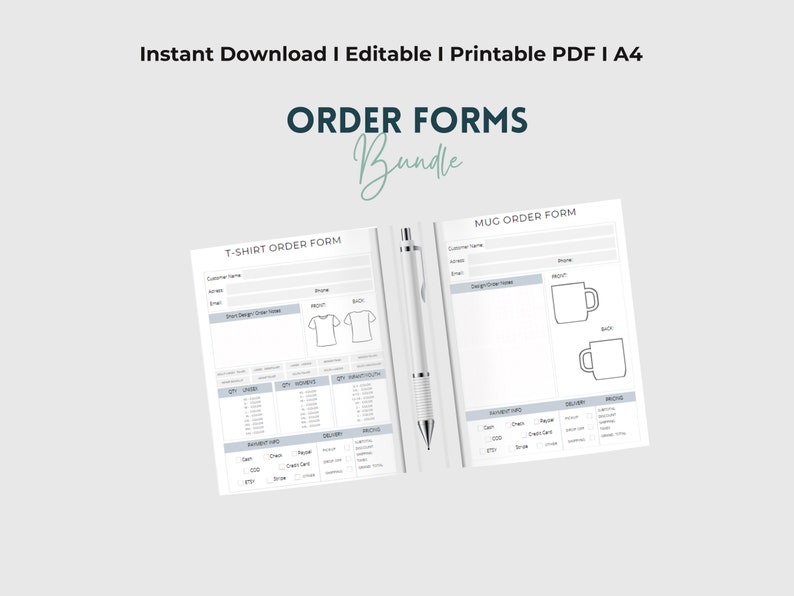 Fillable Order Forms Bundle, Printable Small Business Forms, T-shirt ...