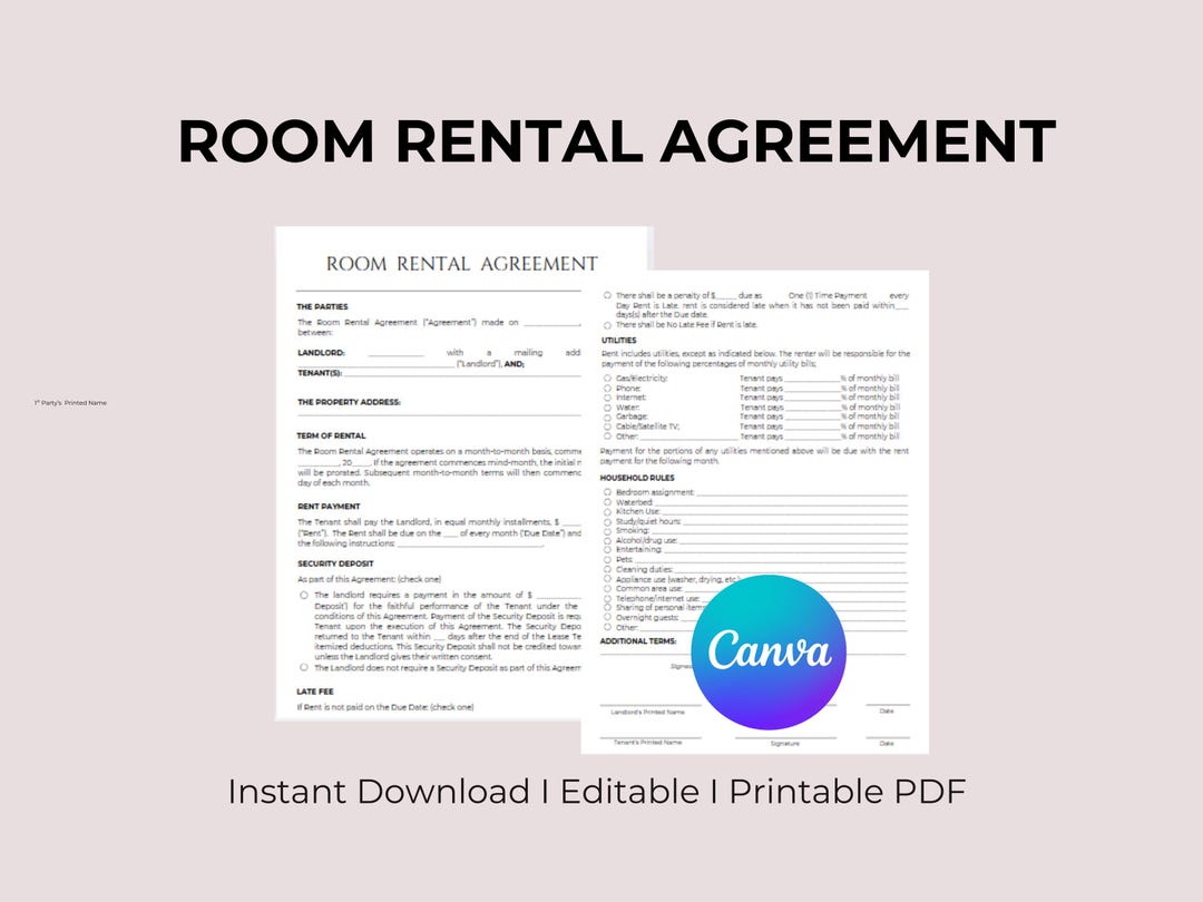 Printable Room Rental Agreement Template Editable Room Tenancy ...