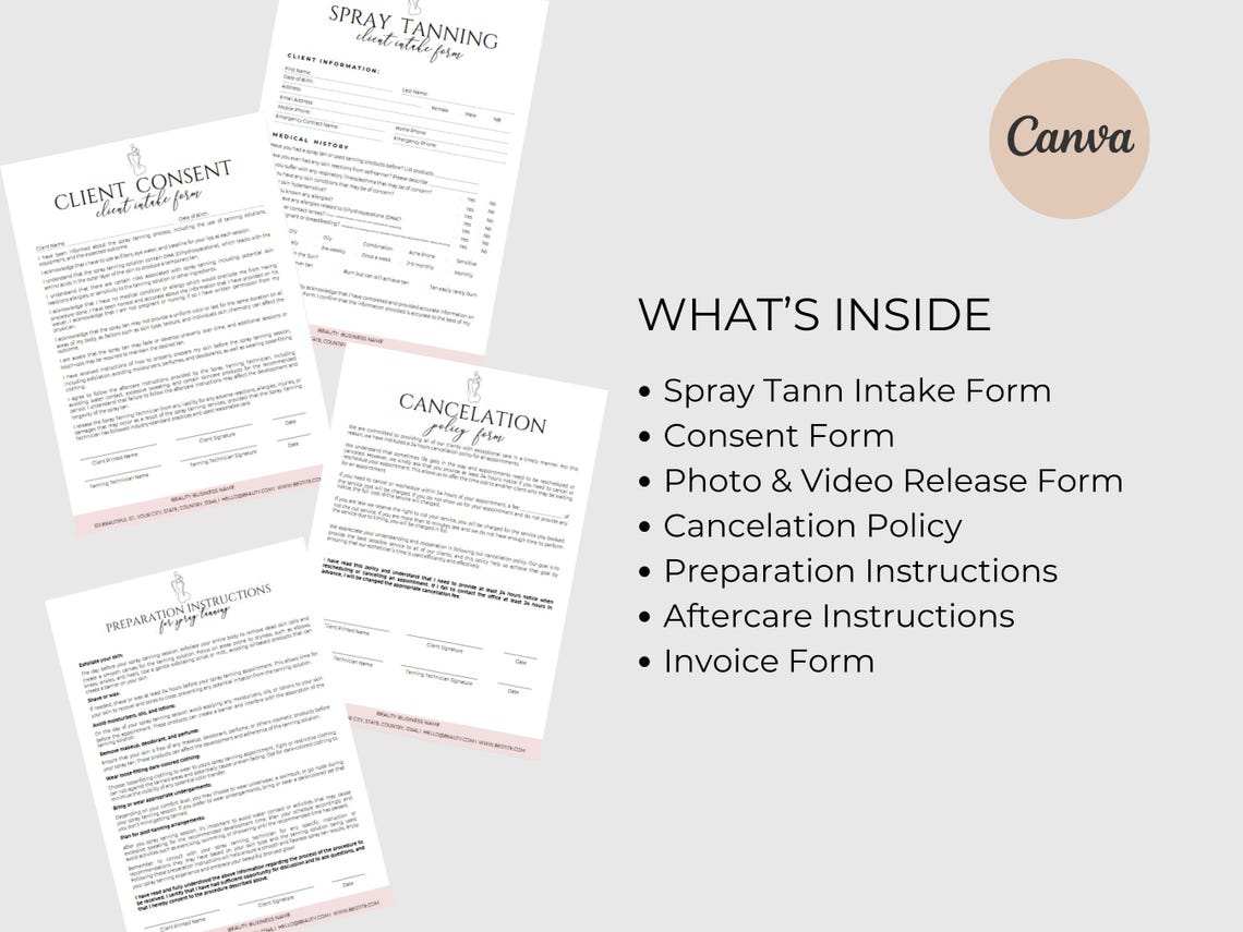 Spray Tan Forms Editable Spray Tan Templates Spray Tanning Consultation ...