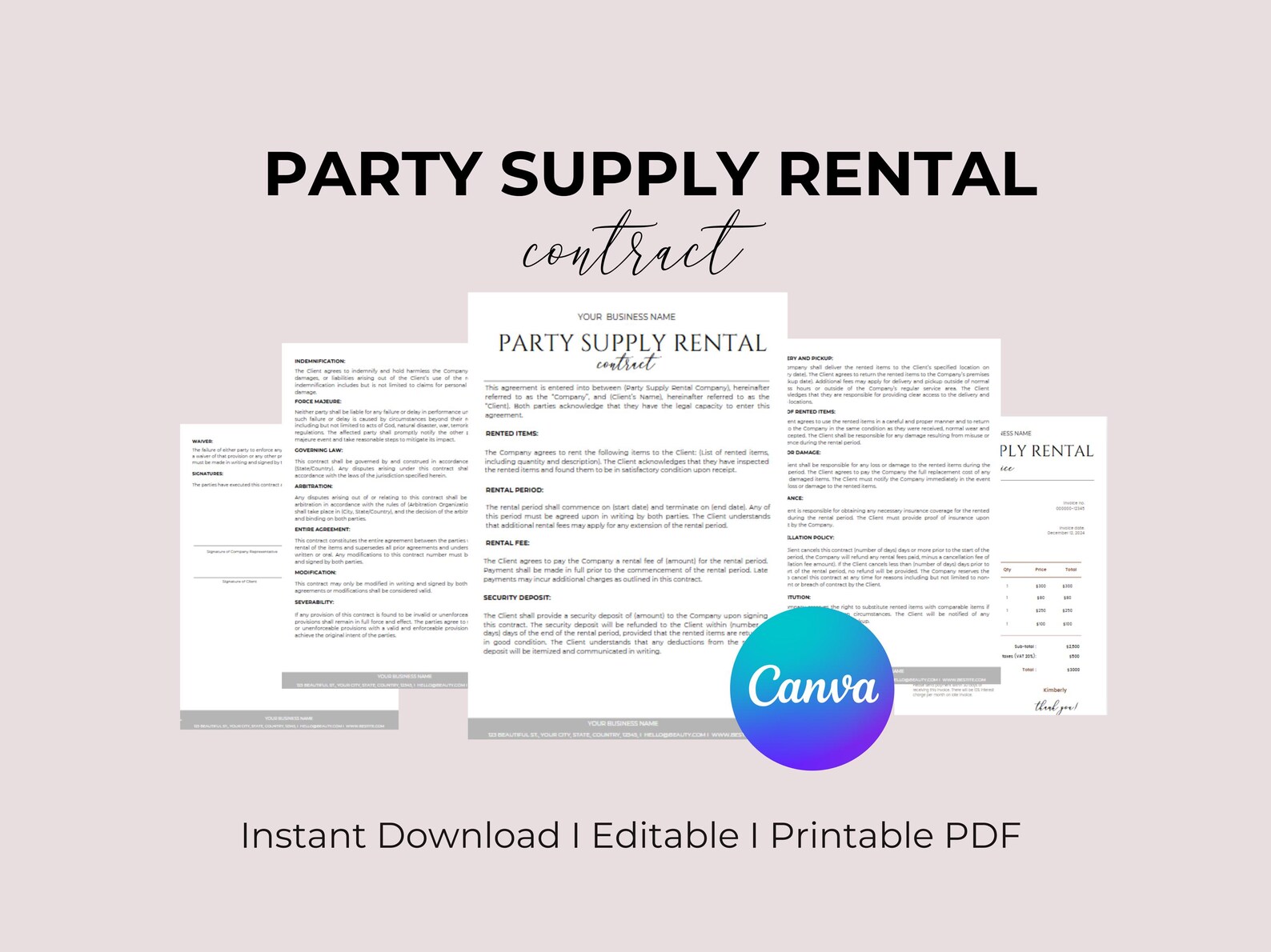 Party Supply Rental Contract Party Equipment Rental Agreement Party ...