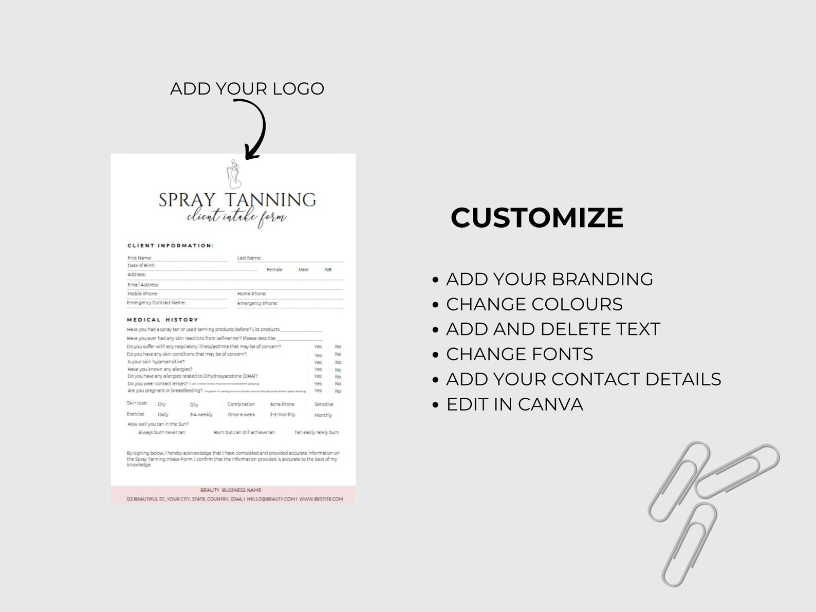 Spray Tan Forms Editable Spray Tan Templates Spray Tanning Consultation ...