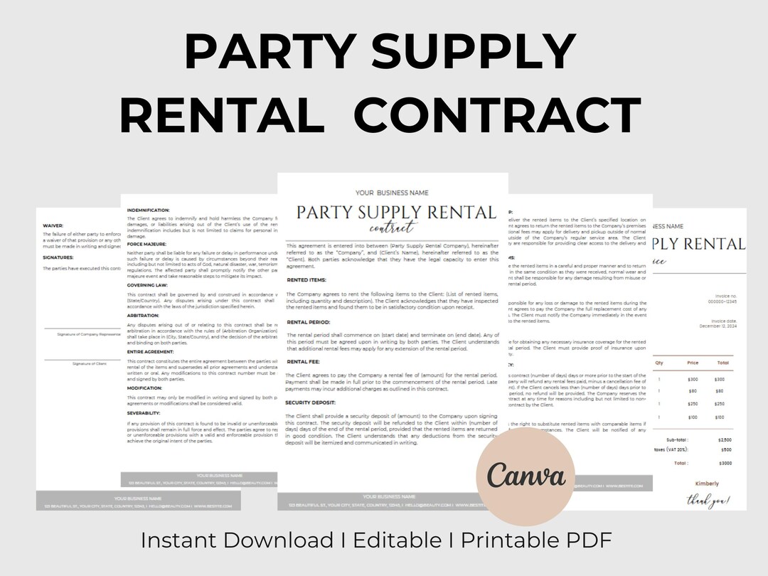 Party Supply Rental Contract Party Equipment Rental Agreement Party ...
