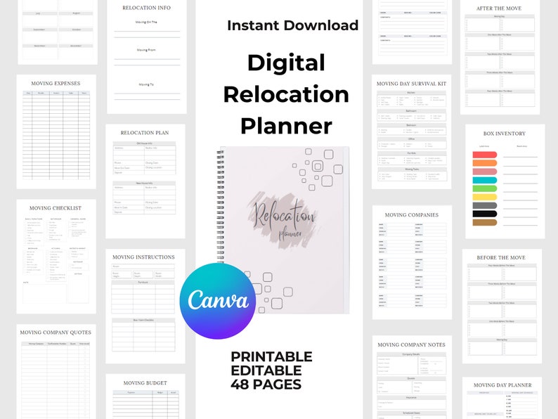 Relocation Planner Printable and Editable Canva Templates Moving ...