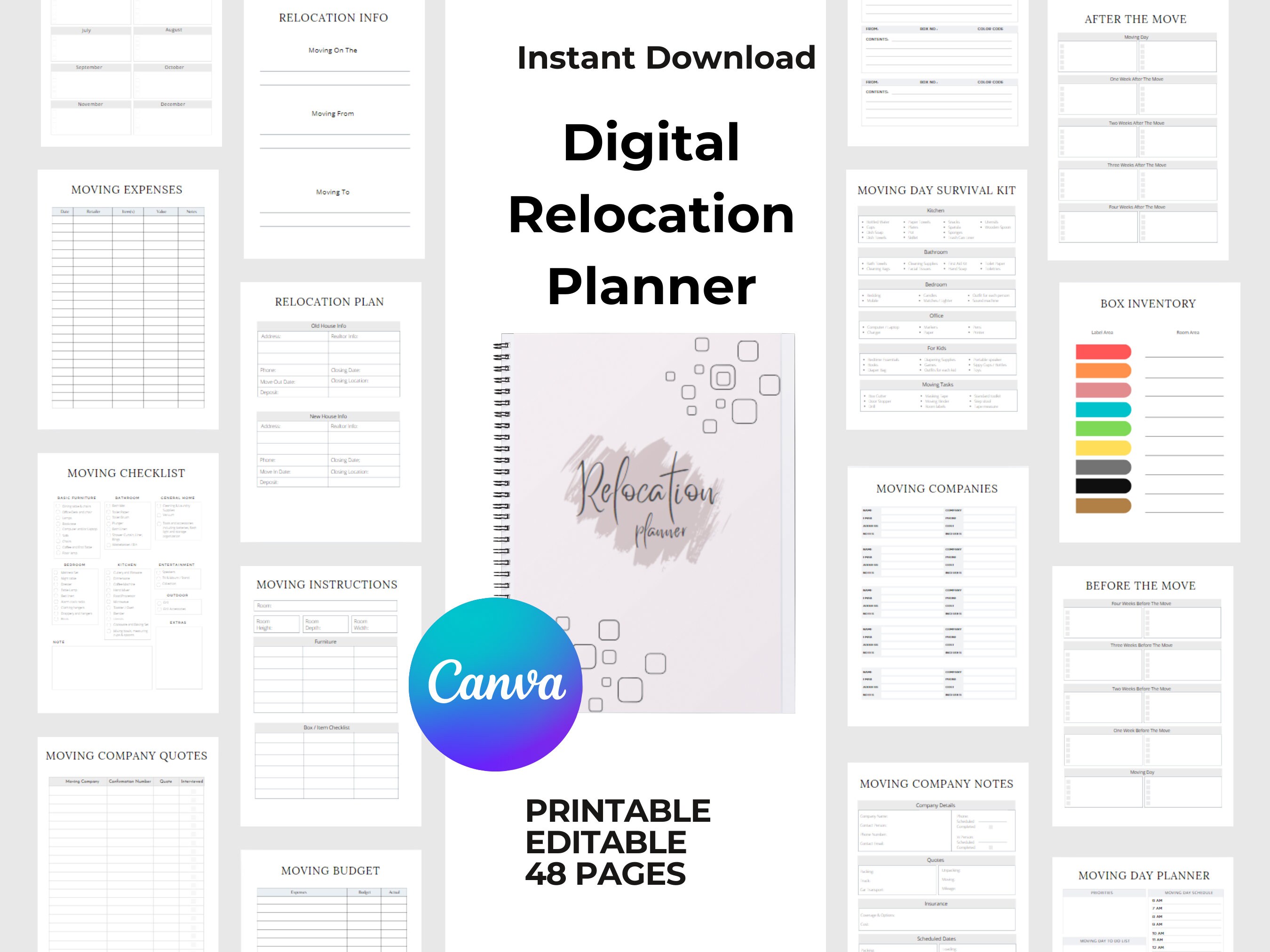 Relocation Planner Printable and Editable Canva Templates Moving ...