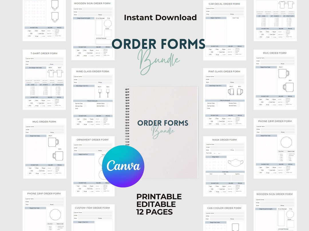 Fillable Order Forms Bundle, Printable Small Business Forms, T-shirt ...