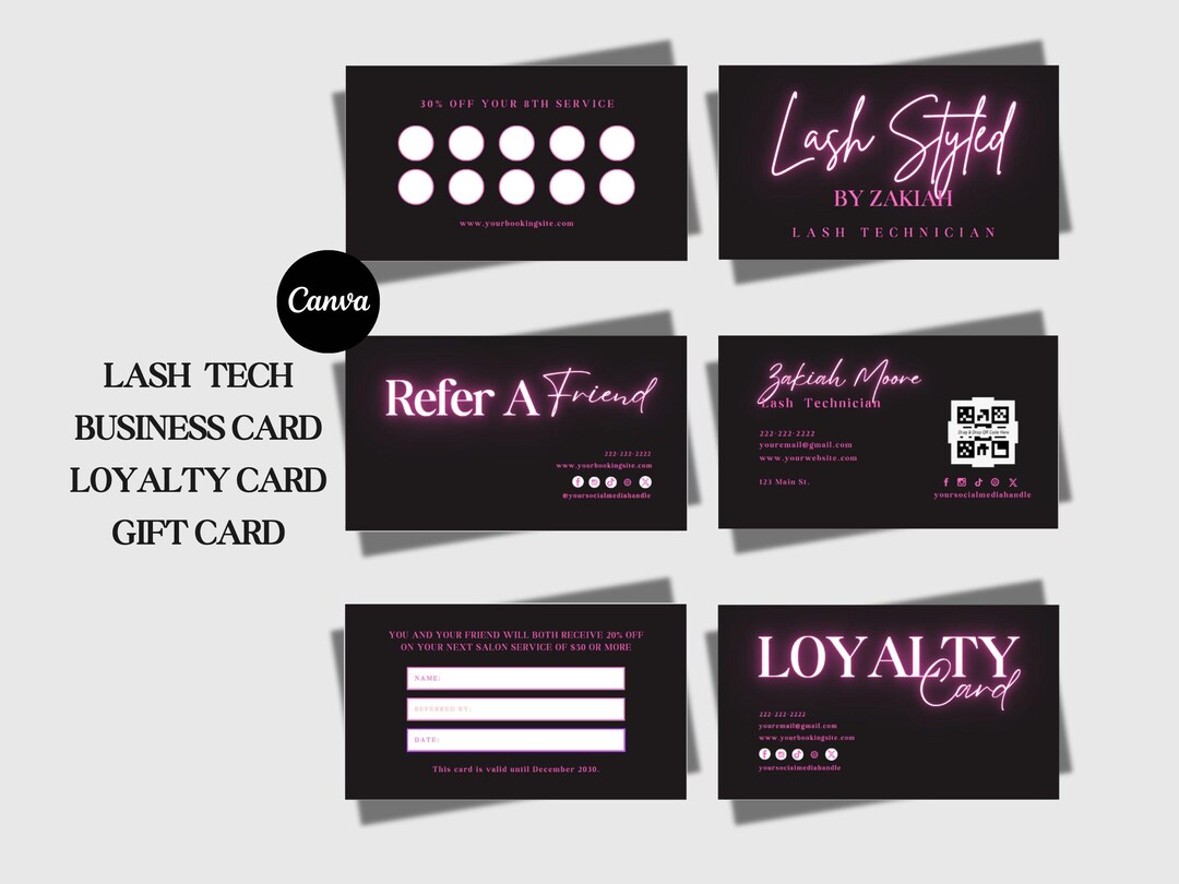 Pink Black Lash Business Card Lash Tech Gift Card DIY Business Card ...