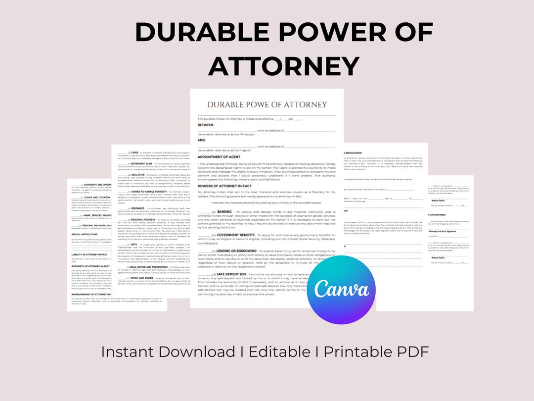 Printable Durable Power of Attorney Template Durable Power of Attorney ...