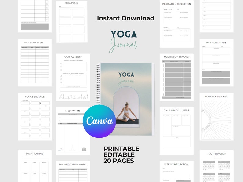 Yoga Journal Printable | Digital Mindfulness Planner | Reflection Pages ...