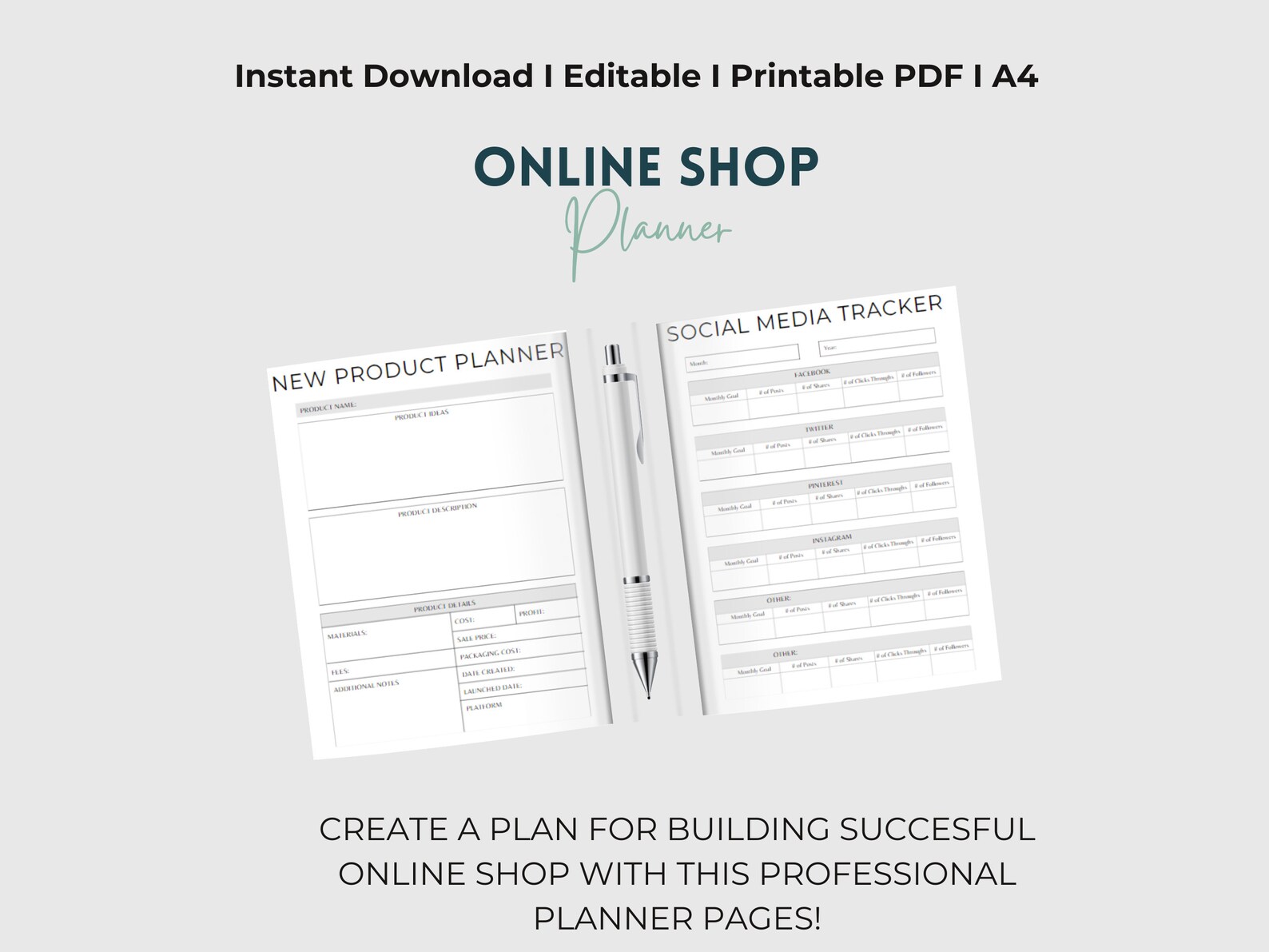 Online Shop Planner Printable Business Plan Online Seller Planner Small ...
