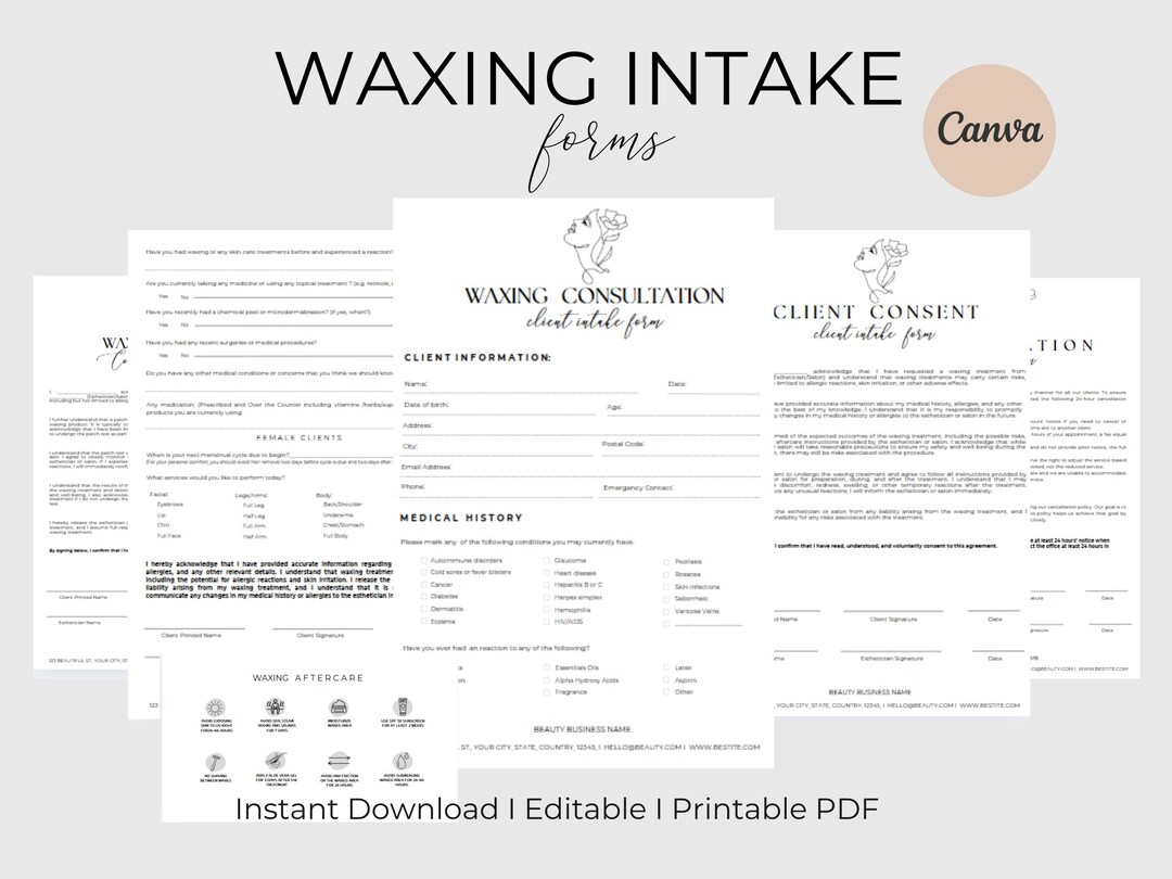 Waxing Treatment Forms Printable Waxing Consent Forms Editable ...
