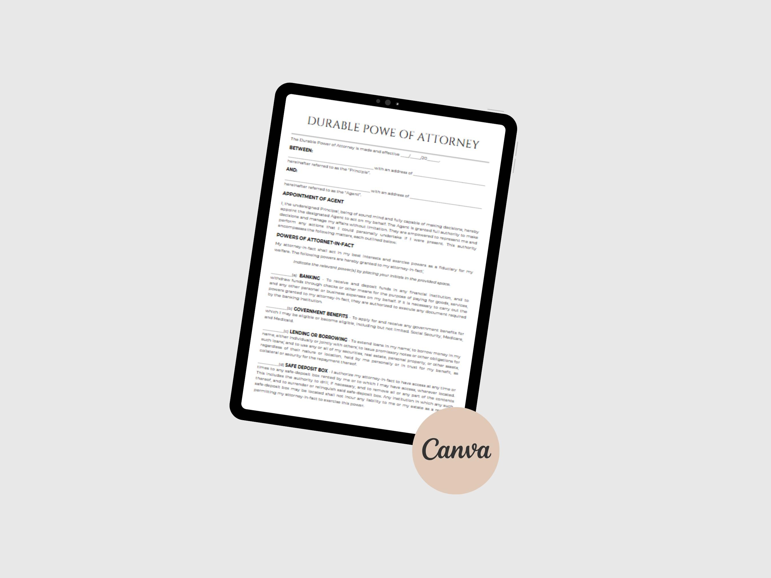 Printable Durable Power of Attorney Template Durable Power of Attorney ...