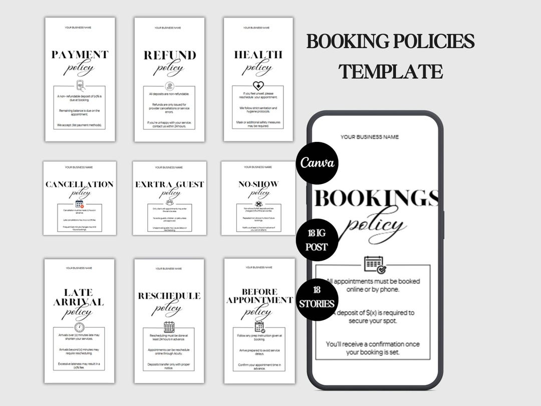 Minimalist Booking Policy Templates Editable Booking Policies for ...