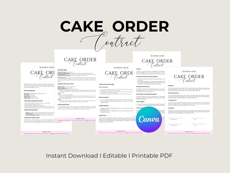 Professional Cake Contract Template Cake Order Contract Cake Order Form ...