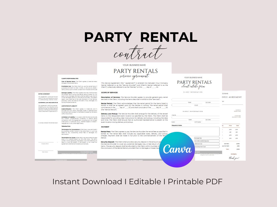 Party Rental Contract Event Rental Agreement Chair Rental Agreement ...