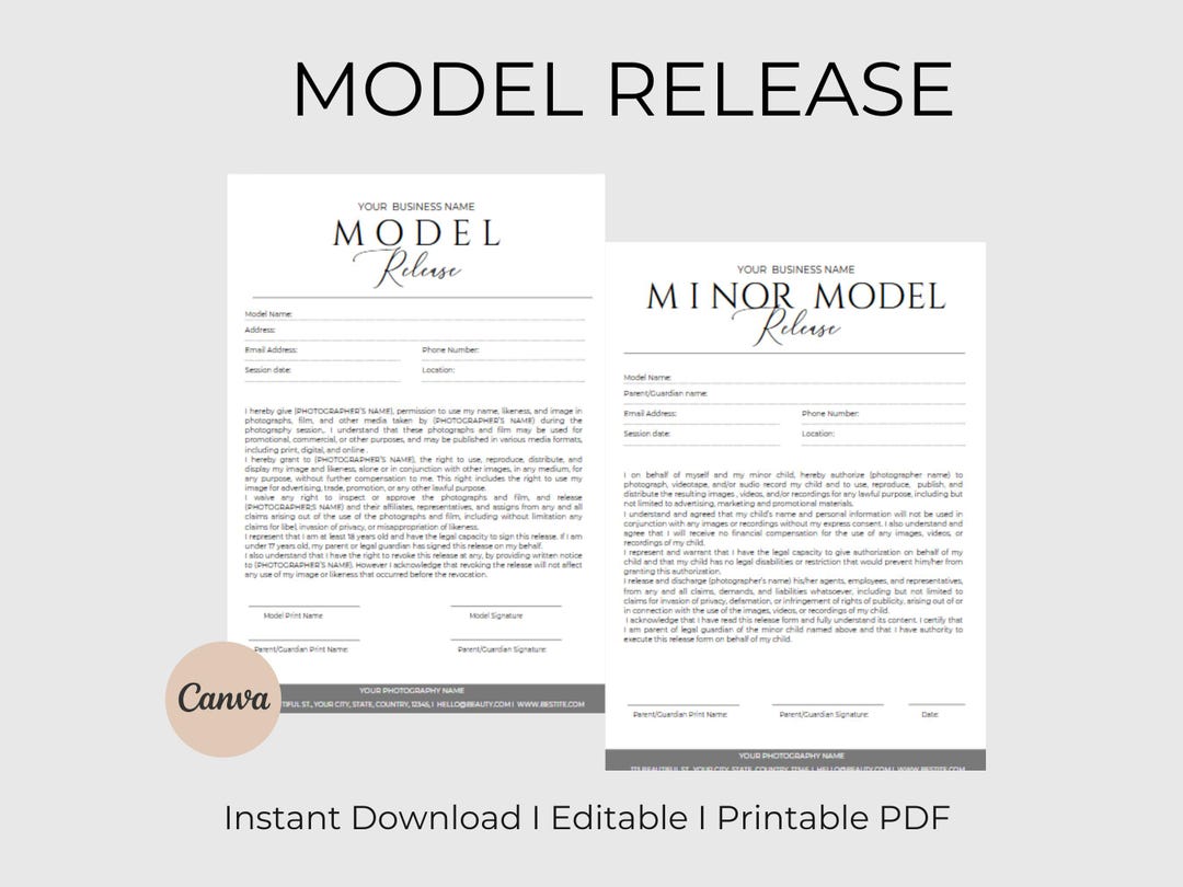 Model Release Form Template Minor Model Release Form Photography Forms ...