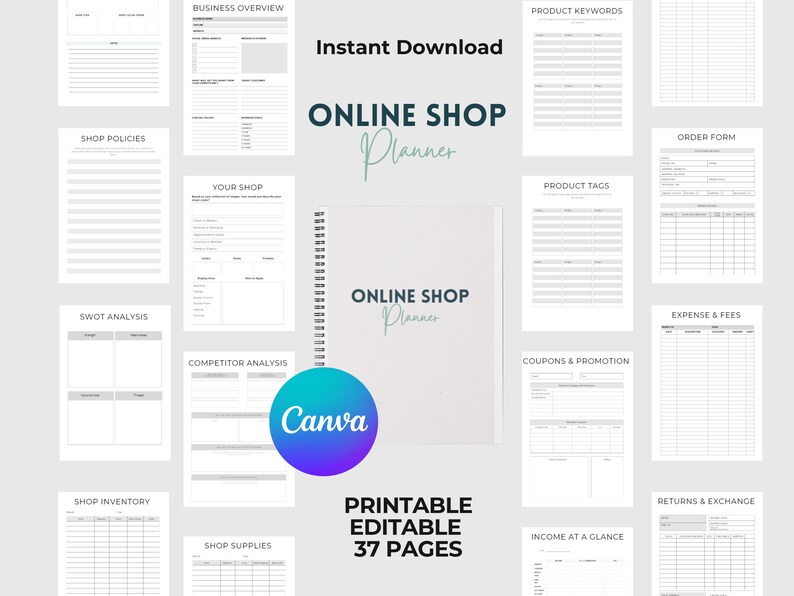 Online Shop Planner Printable Business Plan Online Seller Planner Small ...