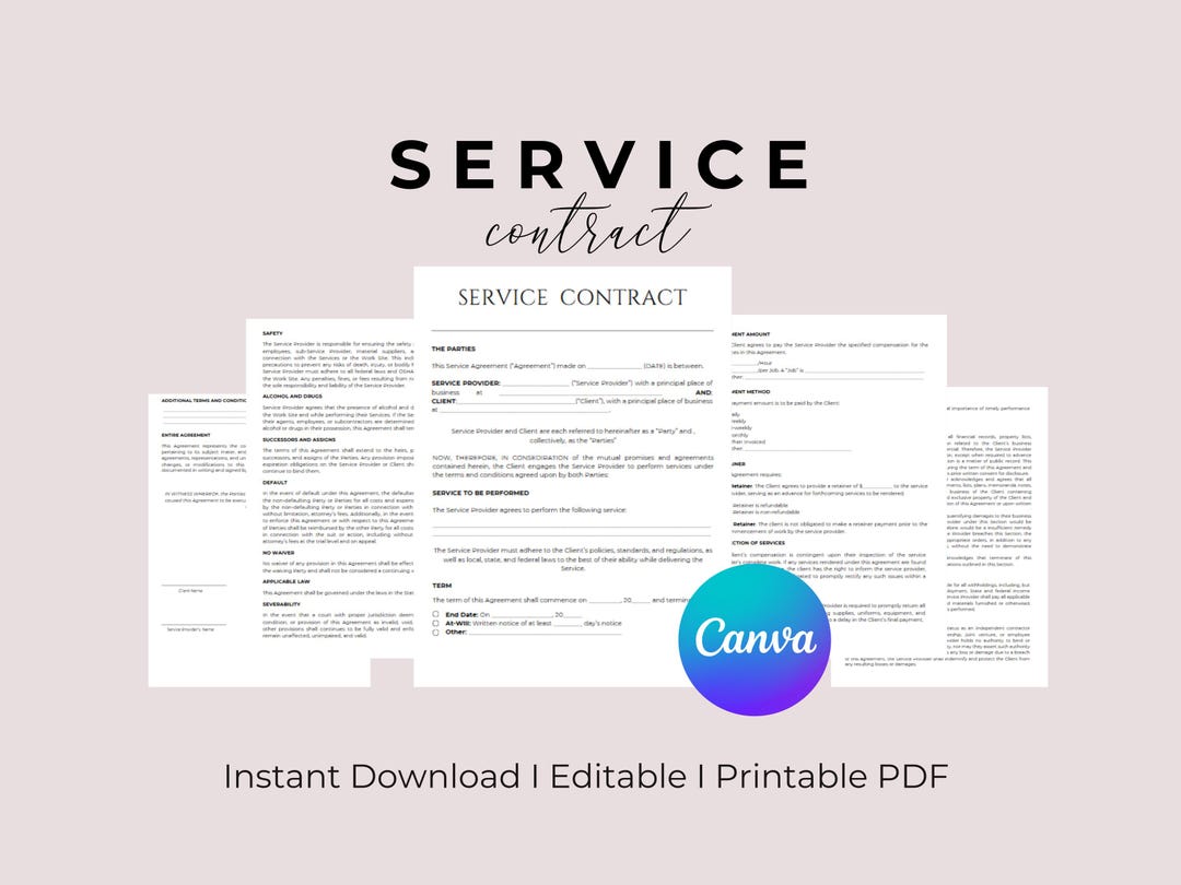 Printable Service Contract Templates Services Contract Agreement ...