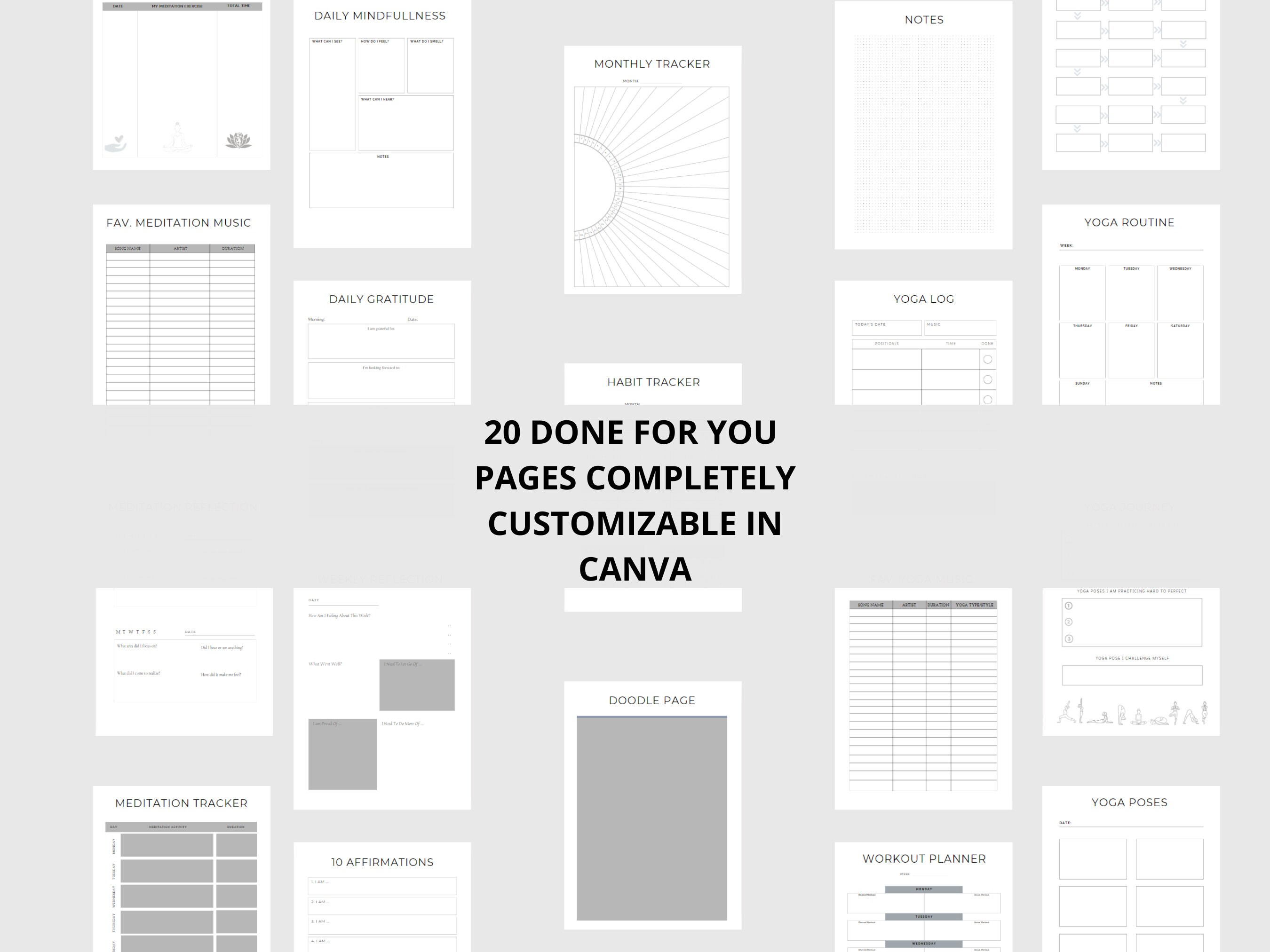 Yoga Journal Printable | Digital Mindfulness Planner | Reflection Pages ...