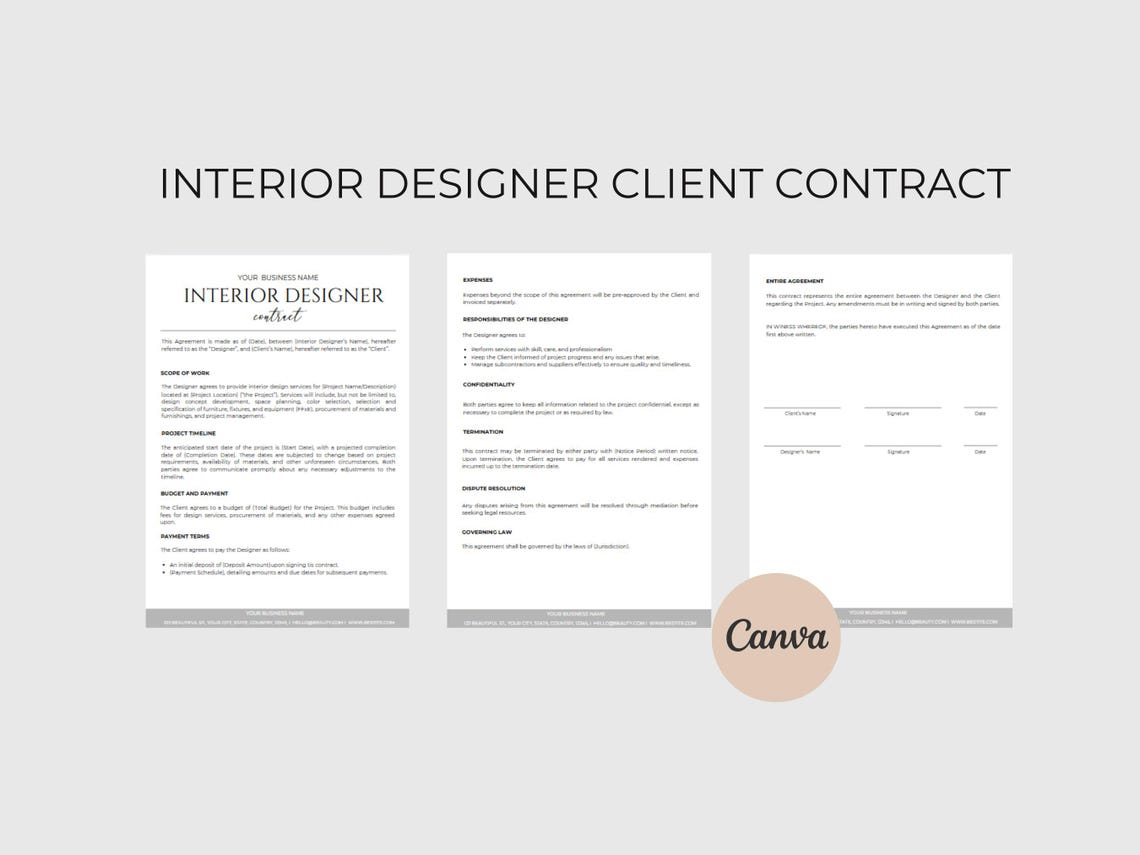 Interior Designer Client Contract Interior Design Services Agreement ...