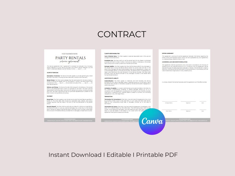 Party Rental Contract Event Rental Agreement Chair Rental Agreement ...