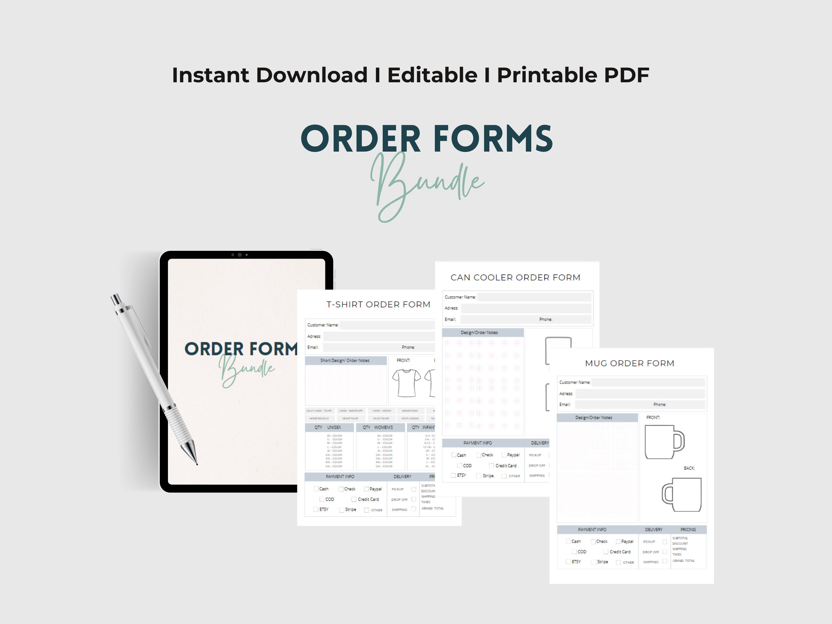 Fillable Order Forms Bundle, Printable Small Business Forms, T-shirt ...