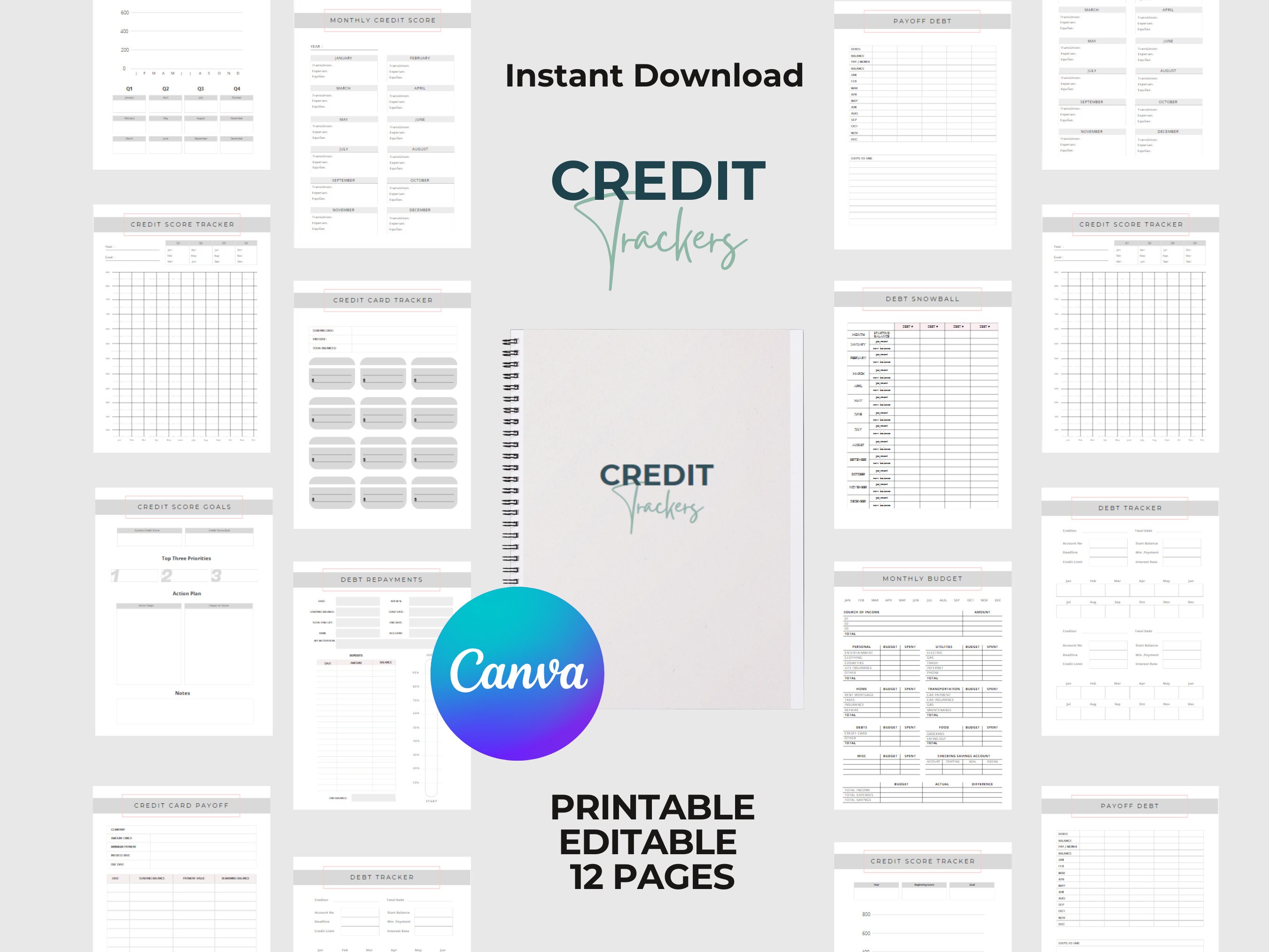 Credit Tracker Printable Debt Payment Tracker Digital Credit Tracker ...