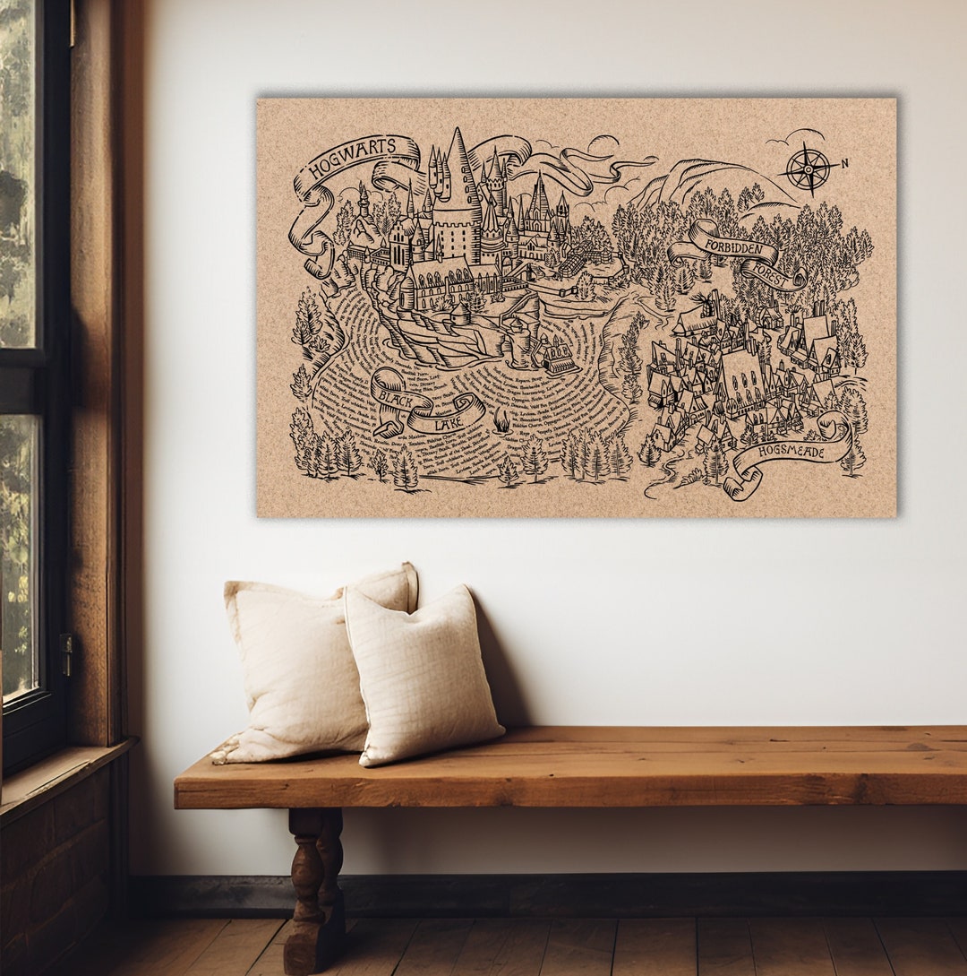 Wizarding School Wood MAP Laser Burn Engraved Wall Art Wizard and Witch ...