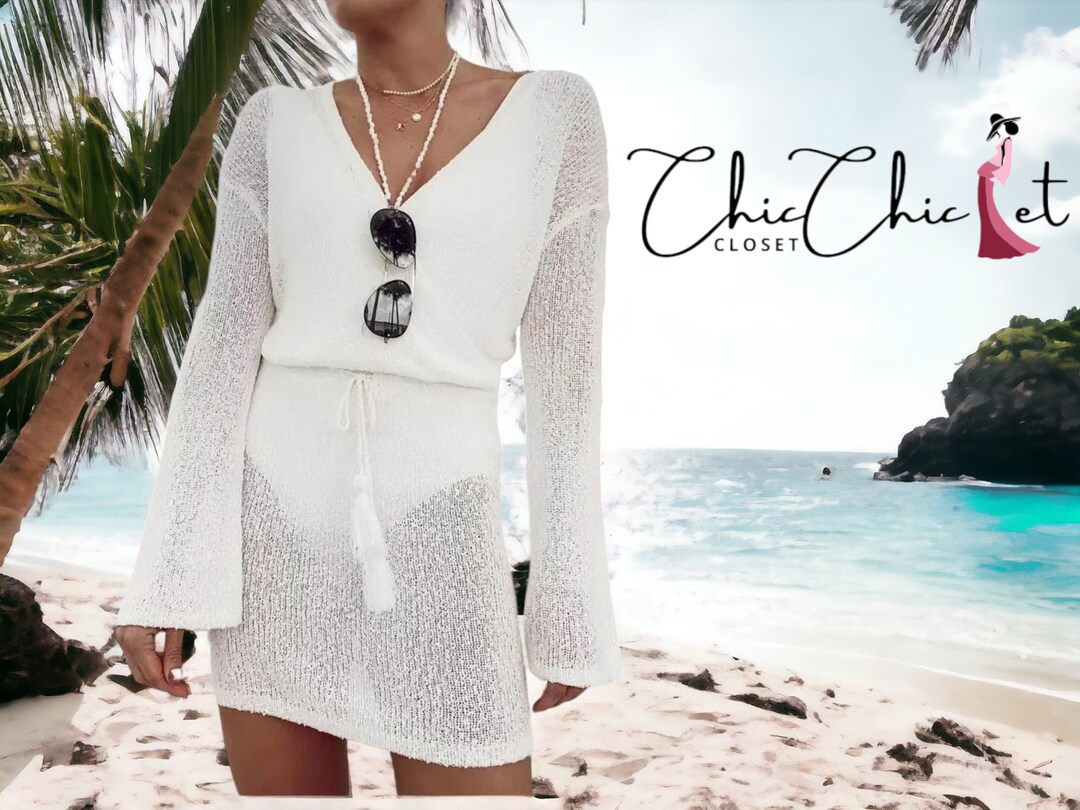 Long Sleeve Cover-up Pullover Beach Swimwear See-through Clothing Style ...