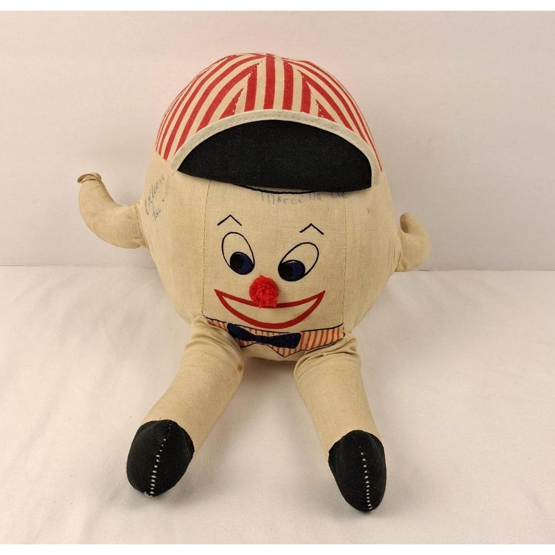 VTG Humpty Dumpty Cloth Doll W/ Red Striped Hat & Bow Tie 1940s ...