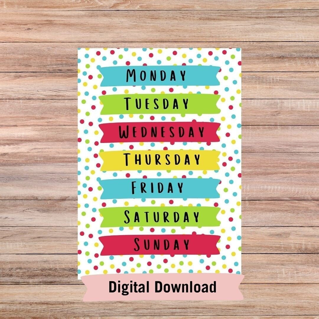Printable Colourful Days of the Week Chart Educational Classroom Decor ...