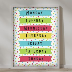 Printable Colourful Days of the Week Chart Educational Classroom Decor ...