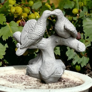 Cement Love Doves on Stump Sculpture Detailed Two Birds Garden Figure ...