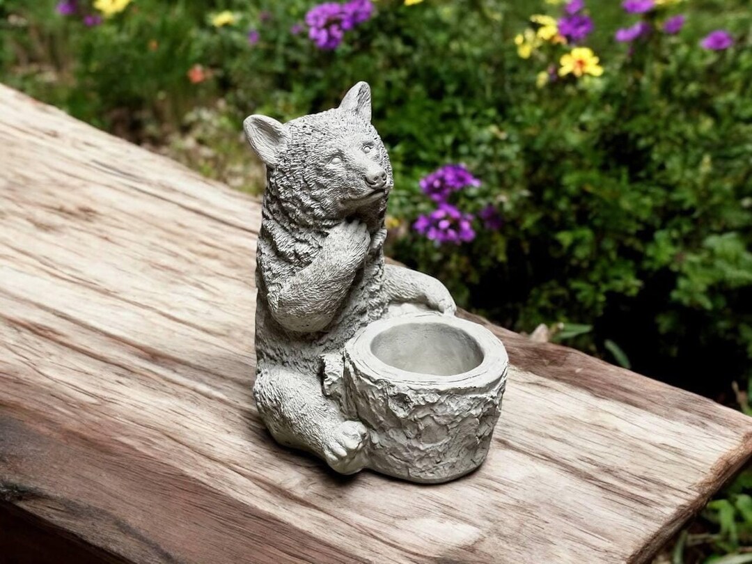 Yard Bear Decor Lawn Planter Sculpture Bear Concrete Art Stone Planter ...