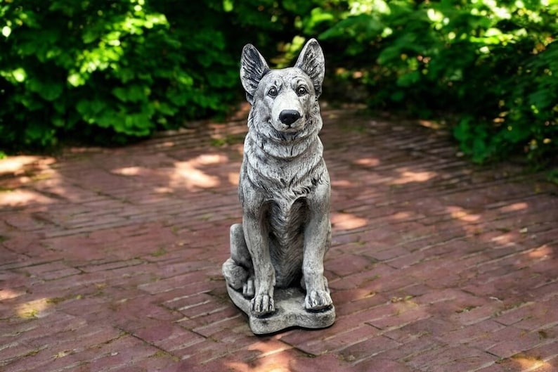 Stone German Shepherd, Sitting Dog Sculpture, Dog Memorial Statue ...