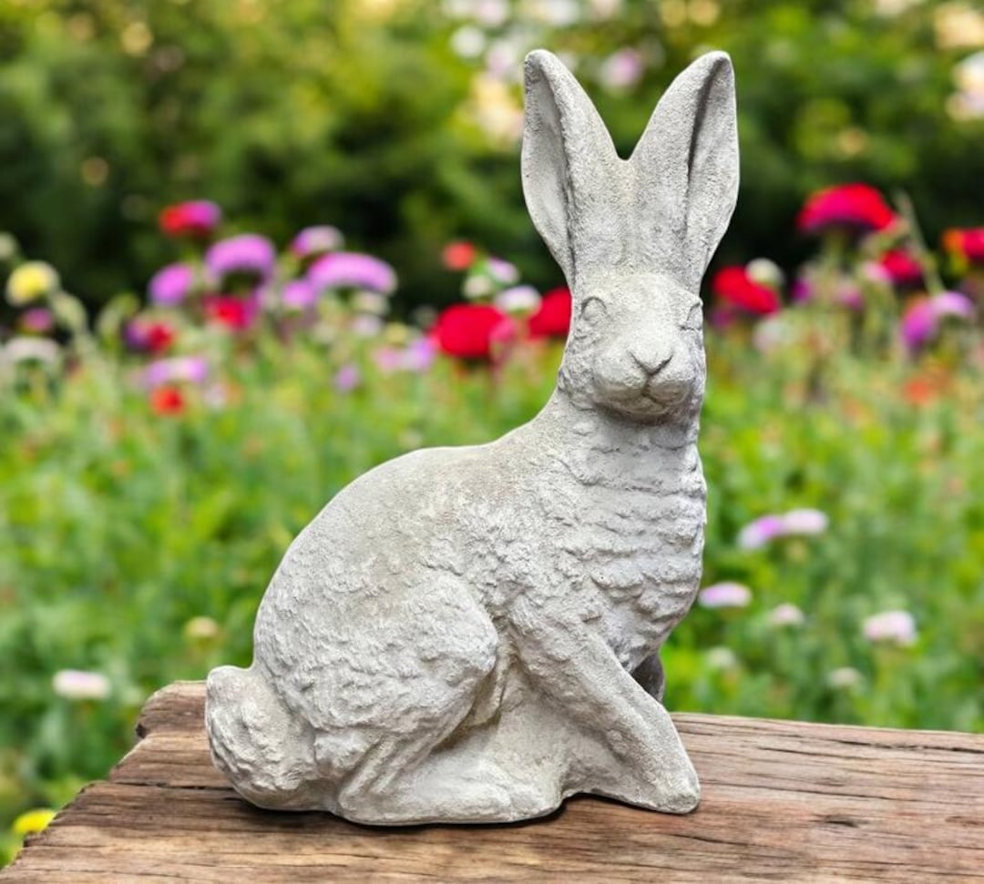 Realistic Stone Rabbit Statue Sitting Wild Bunny Figure Concrete Forest ...