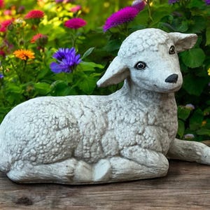 Farm Lamb Sculpture Realistic Laying Sheep Figurine Stone Farm Animal ...
