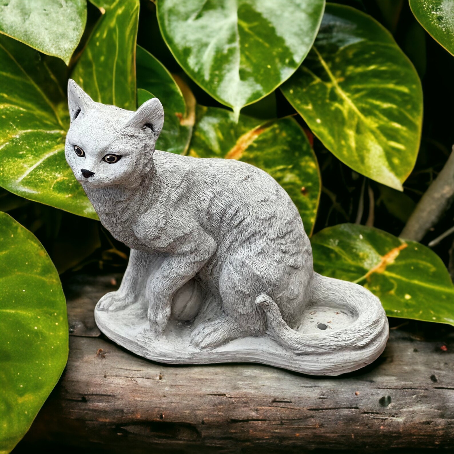 Cement Cat With Ball Statue Concrete Garden Pet Grave Marker Figure ...