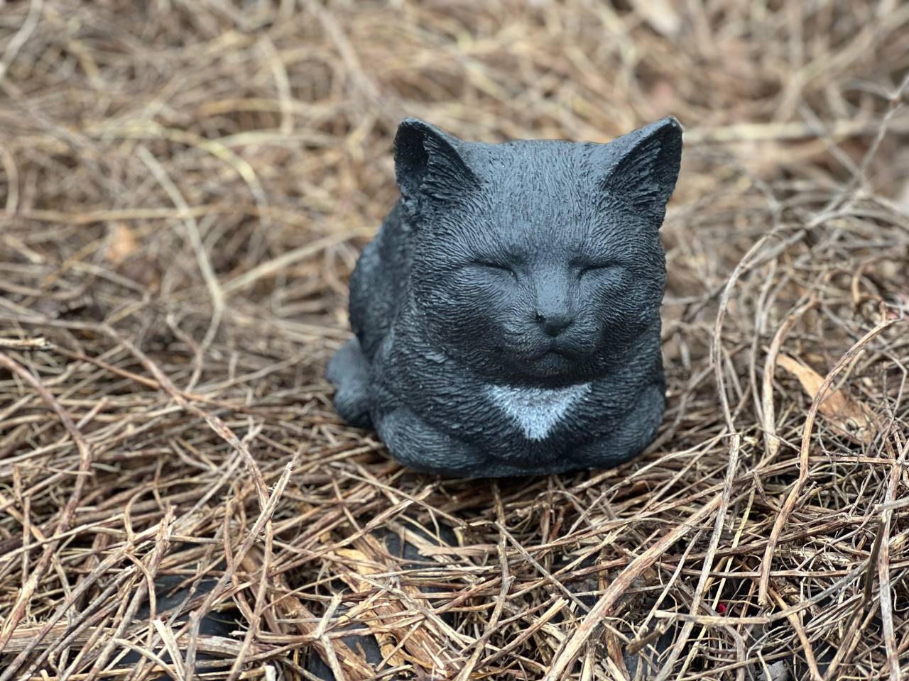 Concrete Black Cat Statue Sleeping Crouching Cat Figurine Pet Memorial ...