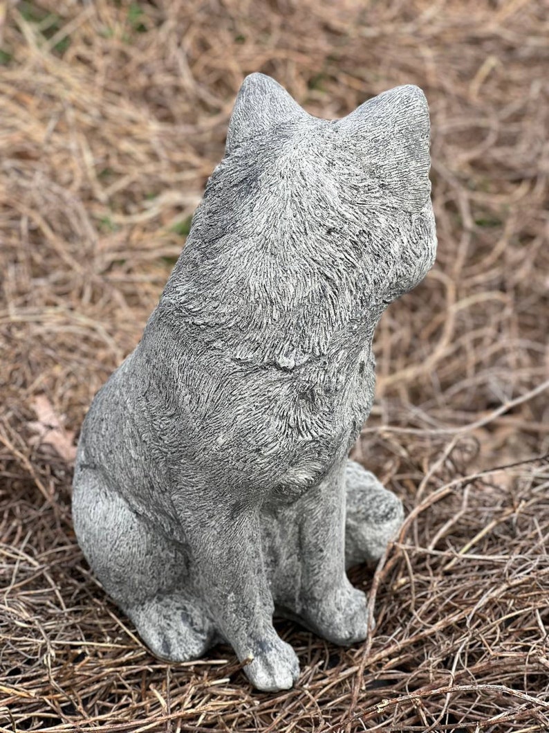 Sitting Fox Stone Statue Cement Realistic Fox Wild Animal Figurine ...